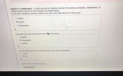 Solved Disjoint Vs Independent In Parts A And B