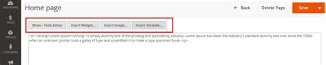 how to remove insert variable and insert widget from wysiwyg editor in