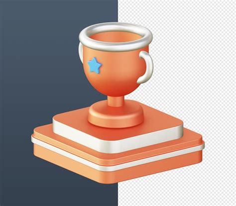 Premium Psd 3d Isometric Of Orange Champion Trophy Cup With Podium Icon For Ui Ux Web Mobile