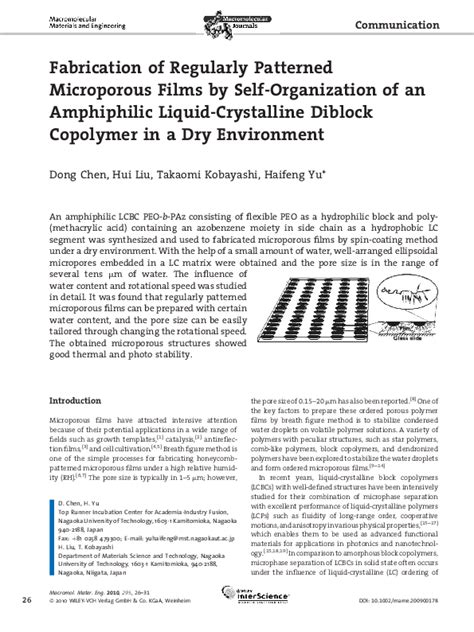 Pdf Fabrication Of Regularly Patterned Microporous Films By Self