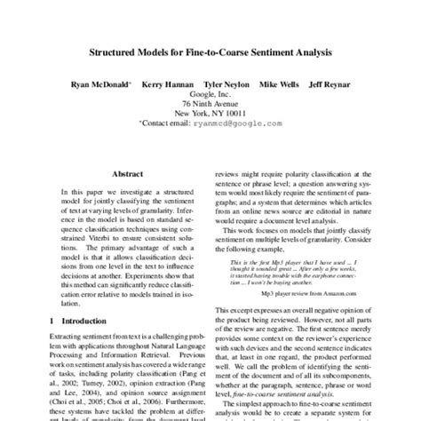 Structured Models For Fine To Coarse Sentiment Analysis Acl Anthology