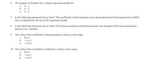 Solved 6 The Degrees Of Freedom For A Simple Regression