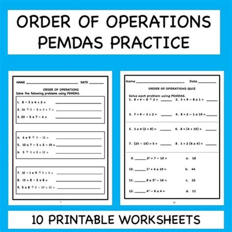 Order Of Operations Pemdas Practice Plus Quiz By Teacher Deb Egizi