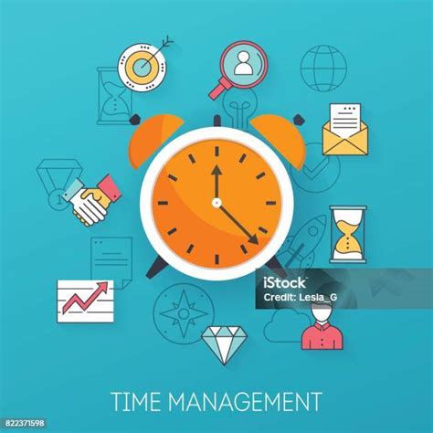 시간 관리입니다 작업 일의 계획 시간 조직입니다 평면 디자인 현대 벡터 일러스트 레이 션 개념입니다 개념에 대한 스톡 벡터 아트 및 기타 이미지 Istock