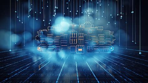 premium ai image uploading to the cloud blue background with source code display for completed