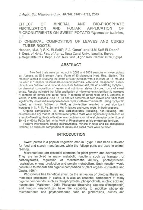 Pdf Effect Of Mineral And Bio Phosphate Fertilization And Foliar