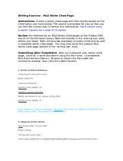 Completed MLA Exercise Doc Writing Exercise MLA Works Cited Page Instructions Create A