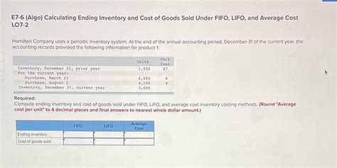 Solved E7 6 Algo Calculating Ending Inventory And Cost Of Goods