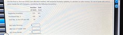 Solved Use The First In First Out FIFO Cost Allocation Chegg Com