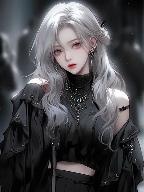 白发黑色系御姐头像