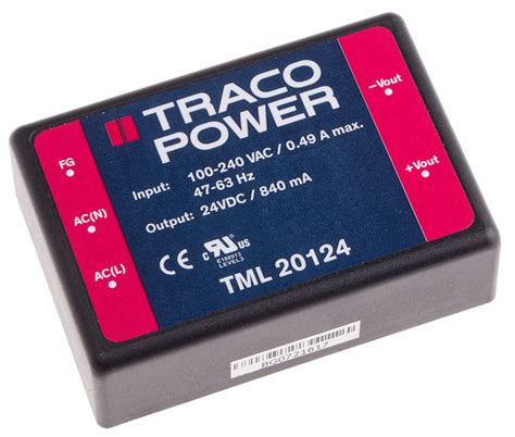 TML 20124 TRACOPOWER Switching Power Supply 24V Dc 840mA 20W 1 Output RS