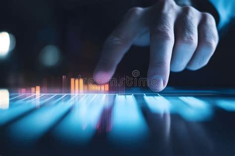 Hand Interacting With Digital Data Visualization On A Touchscreen Stock Illustration