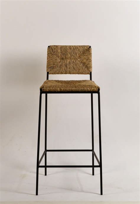 Set Of 4 Campagne Steel And Rush Counter Stools By Design Frères For