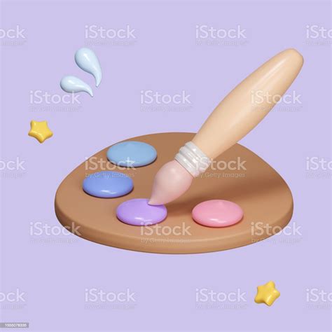 색상 팔레트와 페인트 브러시 3d 아이콘이 있는 수채화 그림 도구는 파스텔 배경에 분리되어 있습니다 클리핑 패스 브러시가 있는 수채화 물감 팔레트 3d 렌더링 그림