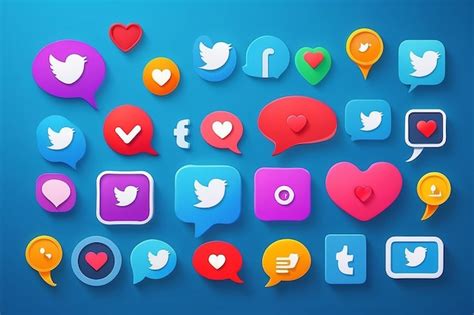 Social Media Notifications Icons On Blue Background Notification Bell Speech Bubble Premium Ai