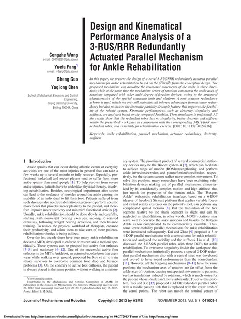 Pdf Design And Kinematical Performance Analysis Of A 3 R Us R Rr Redundantly Actuated