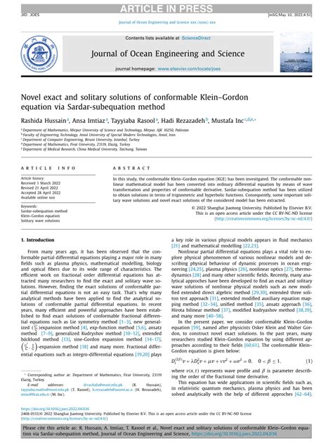 Pdf Novel Exact And Solitary Solutions Of Conformable Klein Gordon
