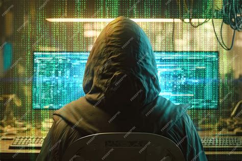 Premium Photo Anonymous Hacker With Hood And Mask Inside Of Data Center Postproducted