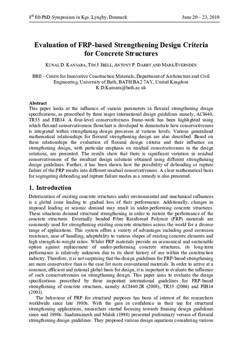 Pdf Evaluation Of Frp Based Strengthening Design Criteria For Concrete Structures