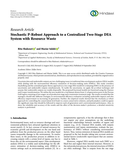 Pdf Stochastic P Robust Approach To A Centralized Two Stage Dea
