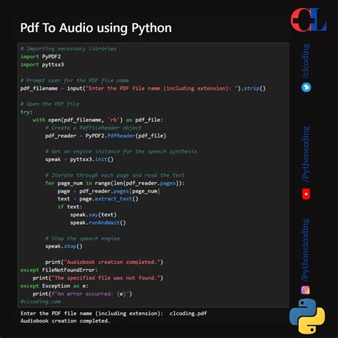 Python Coding Pdf To Audio Using Python Free Code