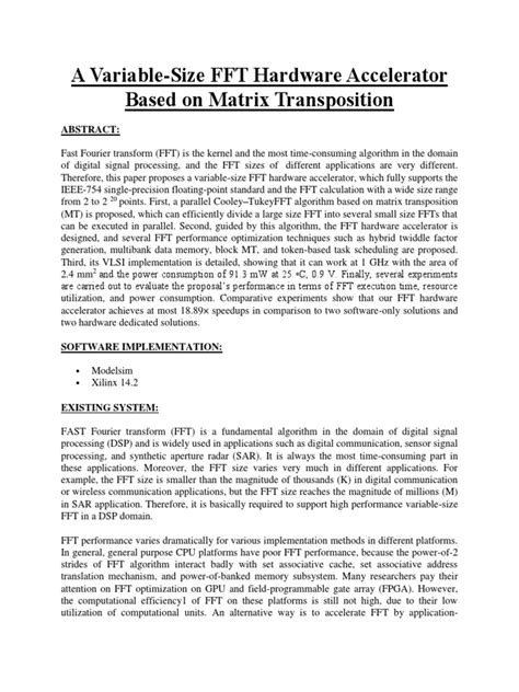 a variable size fft hardware accelerator based on matrix transposition