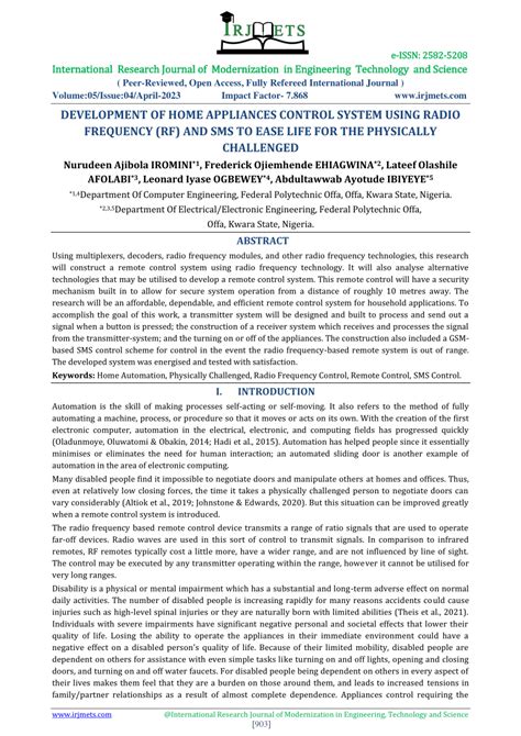 Pdf Development Of Home Appliances Control System Using Radio