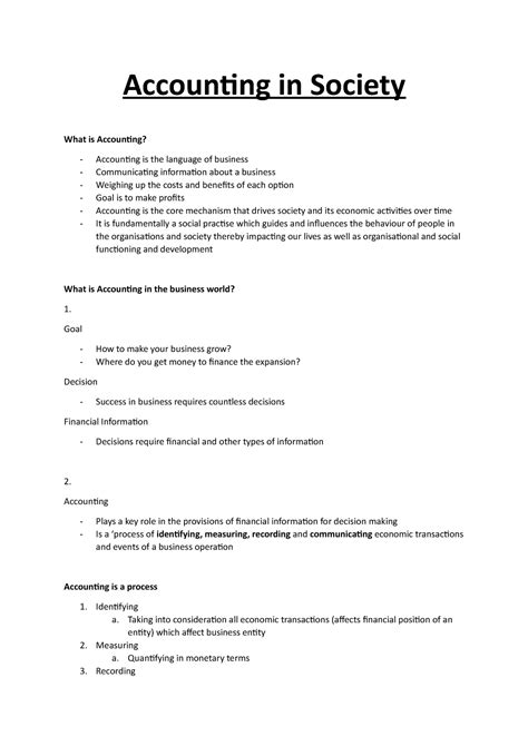 Accounting In Society Lecture Notes Accounting In Society What Is Accounting Accounting Is