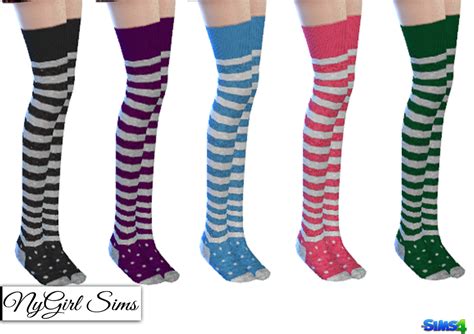 Nygirl Sims 4 Stripes And Polka Dot Thigh High Socks