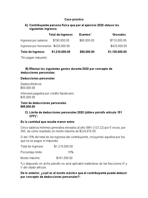 Caso Práctico Cálculo Del Isr Anual Para Personas Fisicas 2020 26 10 21 Sc Pdf Impuestos
