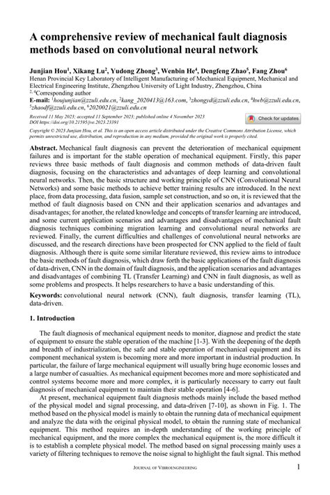 PDF A Comprehensive Review Of Mechanical Fault Diagnosis Methods Based On Convolutional Neural