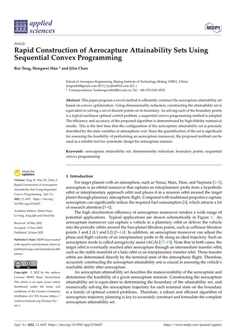 Pdf Rapid Construction Of Aerocapture Attainability Sets Using Sequential Convex Programming