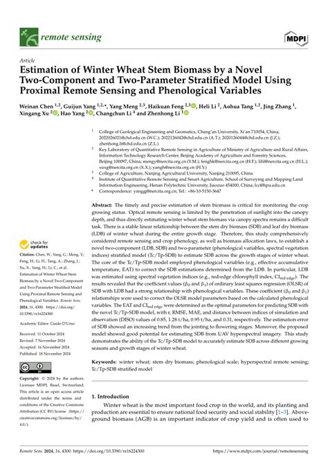 Pdf Estimation Of Winter Wheat Stem Biomass By A Novel Two Component And Two Parameter