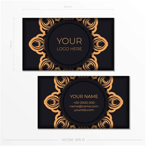 빈티지 장식으로 검은 명함 디자인입니다 그리스 패턴의 세련된 명함 프리미엄 벡터