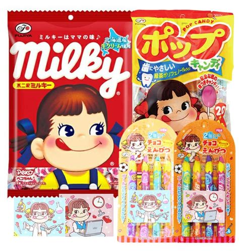 일본 후지야 페코짱 포코 밀키캔디 팝 캐릭터 과일 사탕 연필 초콜릿 간식 스낵 티몬