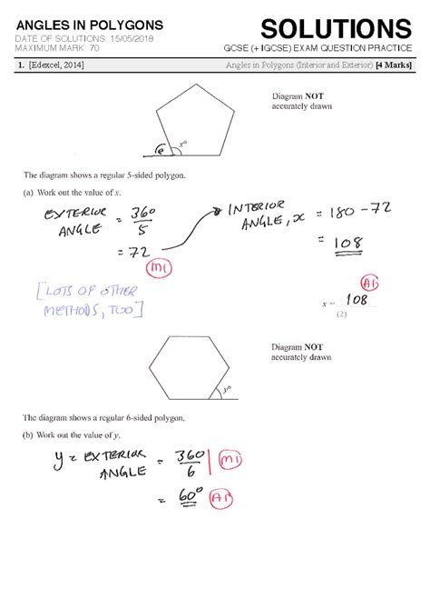 Angles In Polygons Solutions Solutions Angles In Polygons Gcse
