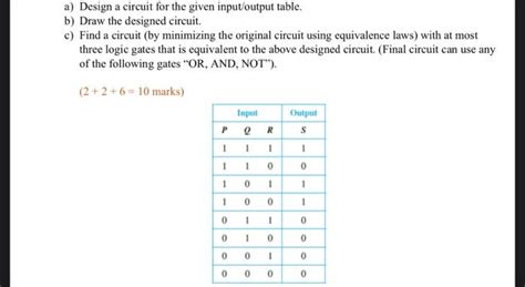 Solved A Design A Circuit For The Given Input Output Table Chegg
