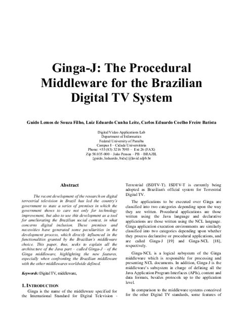 Pdf Ginga J The Procedural Middleware For The Brazilian Digital Tv System