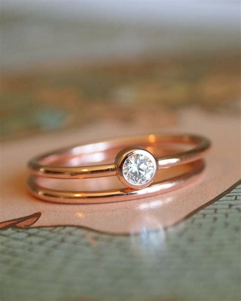 Rose Gold Diamond Ring Etsy