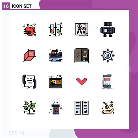 16 Universal Flat Color Filled Line Signs Symbols Of Cuboid Toy Design Science Blue Print