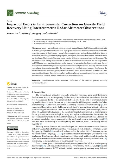 Pdf Impact Of Errors In Environmental Correction On Gravity Field