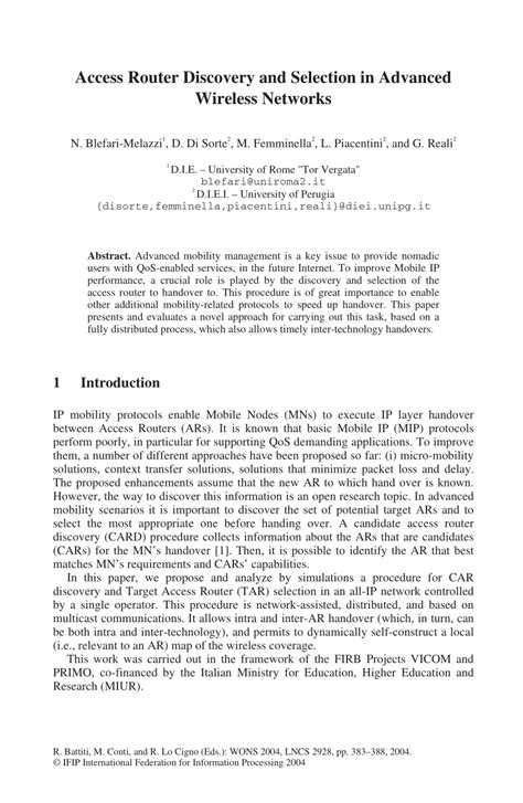 Pdf Access Router Discovery And Selection In Advanced Wireless Networks