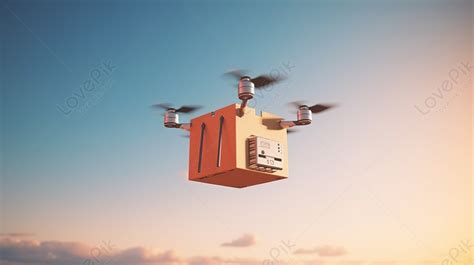 아름다운 푸른 하늘을 배경으로 상자를 들고 솟아오르는 드론의 매혹적인 3d 렌더링 화물 운송 배경 배달 배경 물류 배송 배경 이미지 Hd 화물 운송 배달 물류