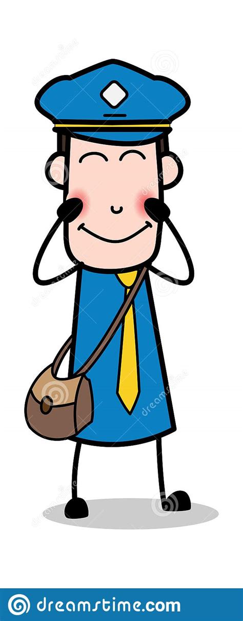 Blushing Postman Cartoon Courier Guy Vector Illustration Stock