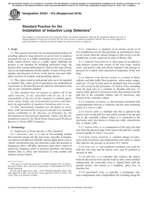 Standard Practice For The Installation Of Inductive Loop Detectors Pdf