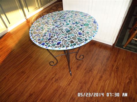Beach Glass Mosaic Tiled Side Table Mosaic Glass Mosaic Tiles Tile Artwork