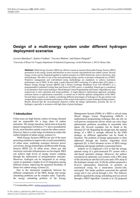 Pdf Design Of A Multi Energy System Under Different Hydrogen