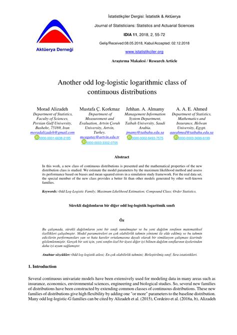 Pdf Another Odd Log Logistic Logarithmic Class Of Continuous Distributions