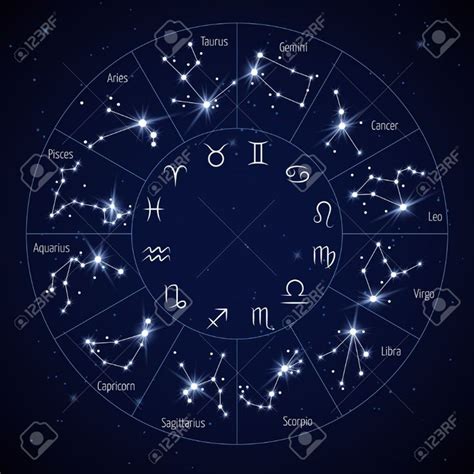 레오 Virgo 전갈 자리 천칭 자리 궁수 자리 물고기 자리 염소 자리 양자리 쌍둥이 자리 암 기호 벡터 일러스트와 함께 조디악