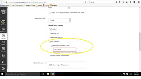 canvas assignment submission types college of nursing technical support